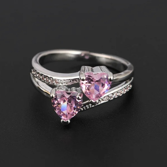 Jewelry | Elegant Pink Double Heart Ring | Poshmark
